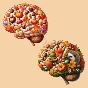 Brain PNG Clipart Bundle, ADHD Awareness Designs, Fall Leaf Mental ...