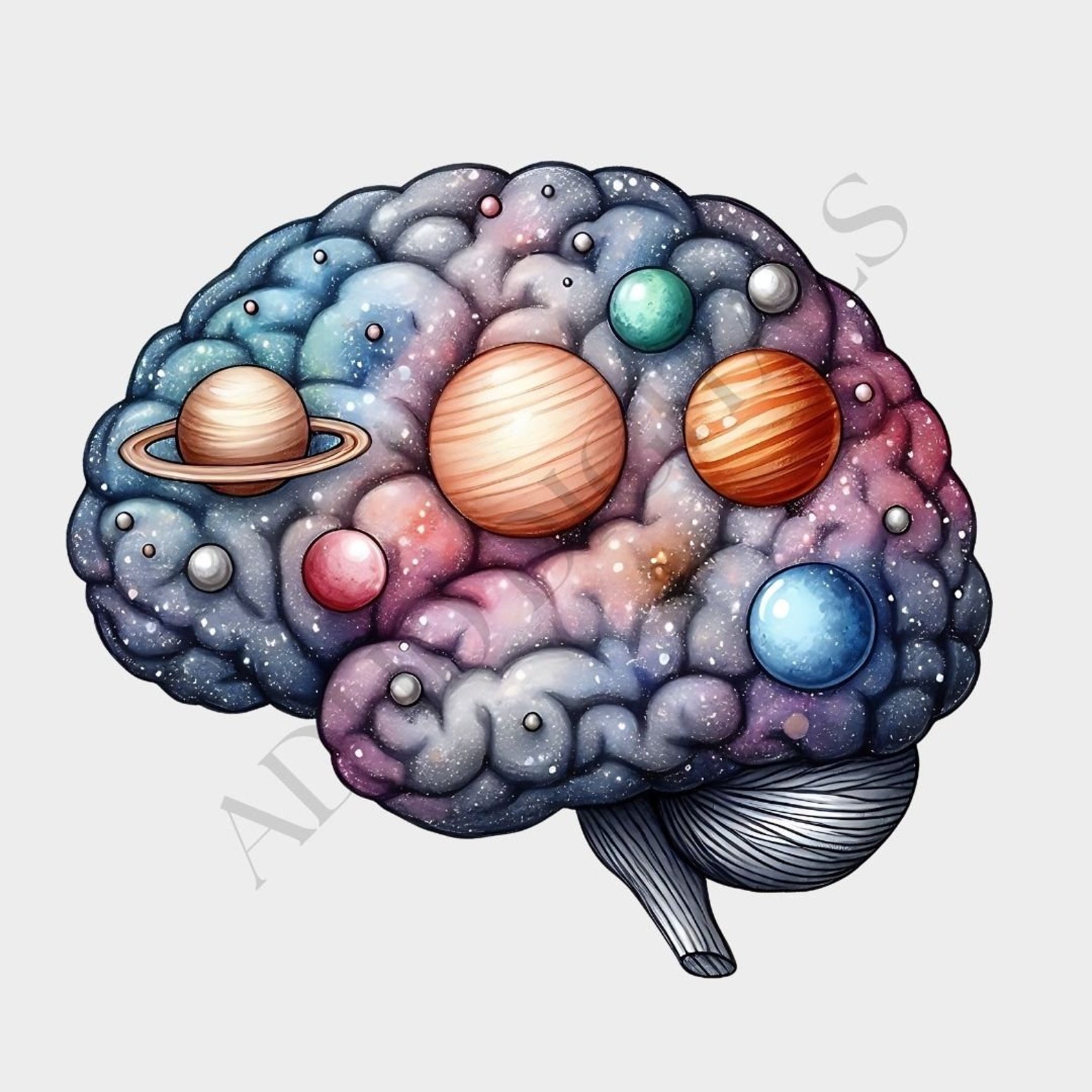 Brain PNG Clipart Bundle, ADHD Galaxy Designs, Space Mental Health Clip ...