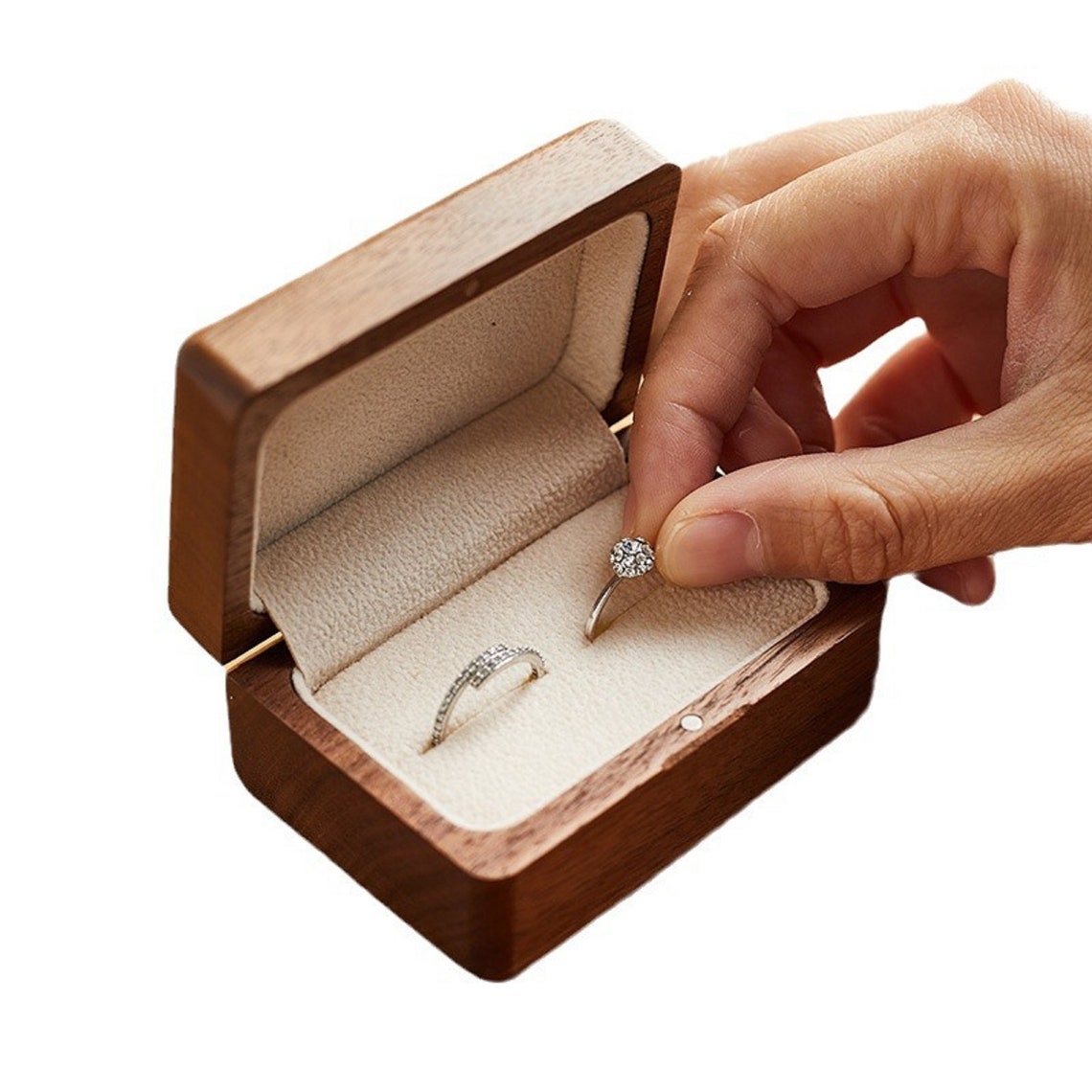 Creative Retro Wooden Engagement Ring Box Single Ring Double Ring ...