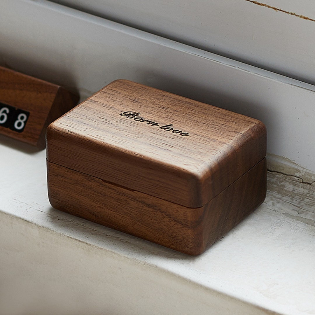 Creative Retro Wooden Engagement Ring Box Single Ring Double Ring ...