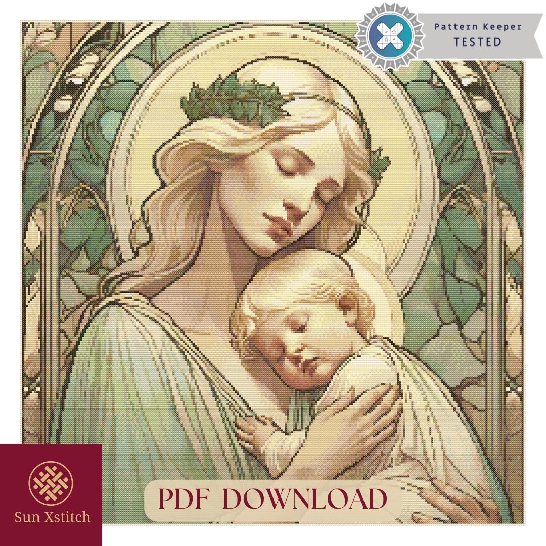 Virgin Mary Cross Stitch Pattern: Jade Tranquility Christian Embroidery ...