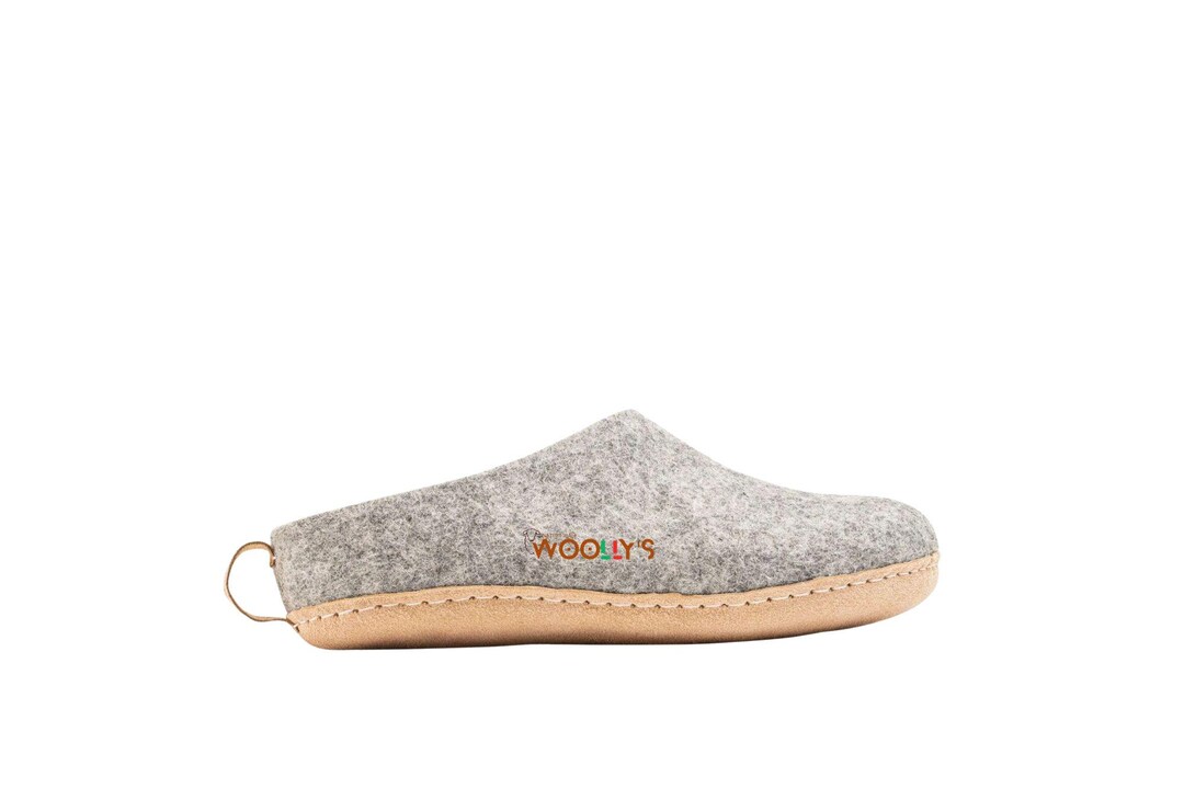 Natural Grey Indoor Open Heel Slippers With Leather Sole - Artisan ...