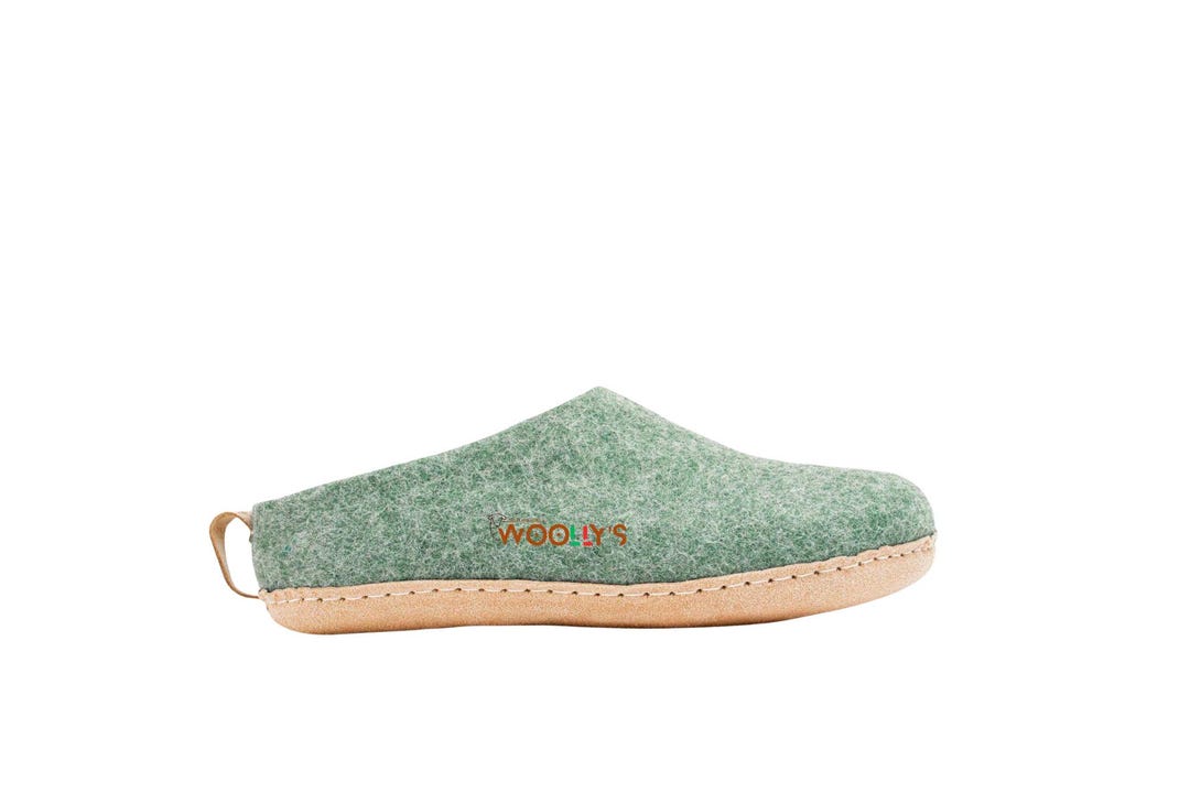Handmade Wool Slippers: Jungle Green Felted Mules, Leather Sole - Etsy
