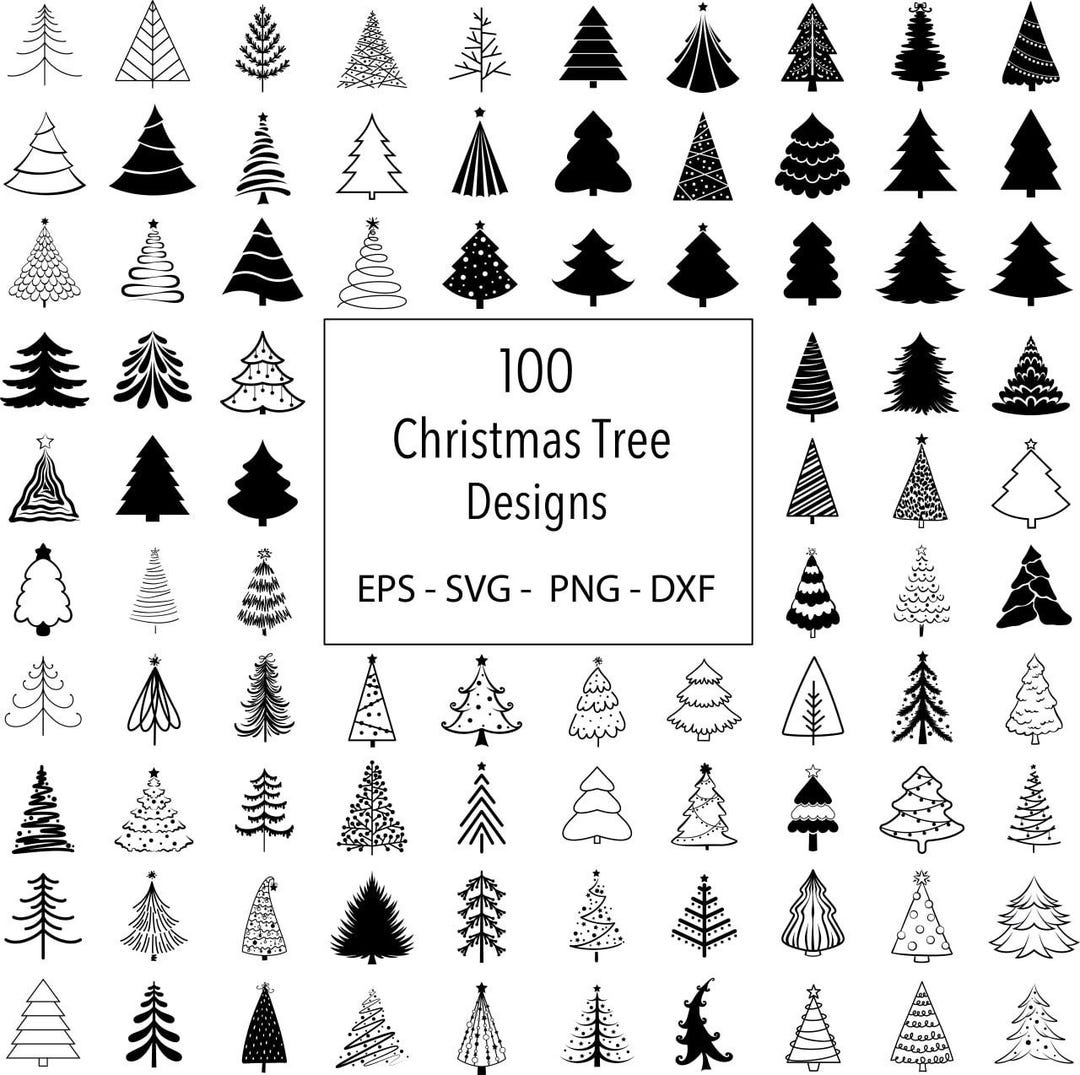 Svg Bundle 100 Christmas Tree | Christmas Tree Outline | Christmas Tree ...
