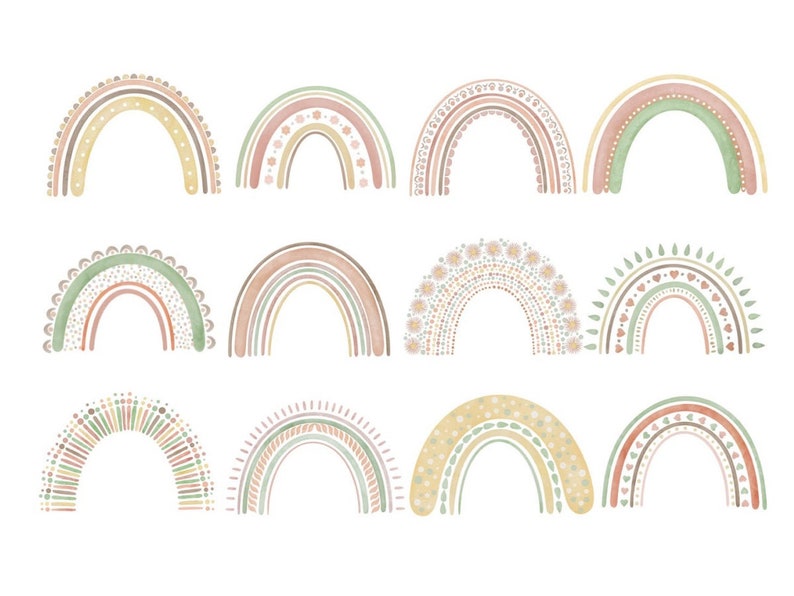Children's Rainbow Watercolor Floral Boho Clipart. 51 Neutral ...