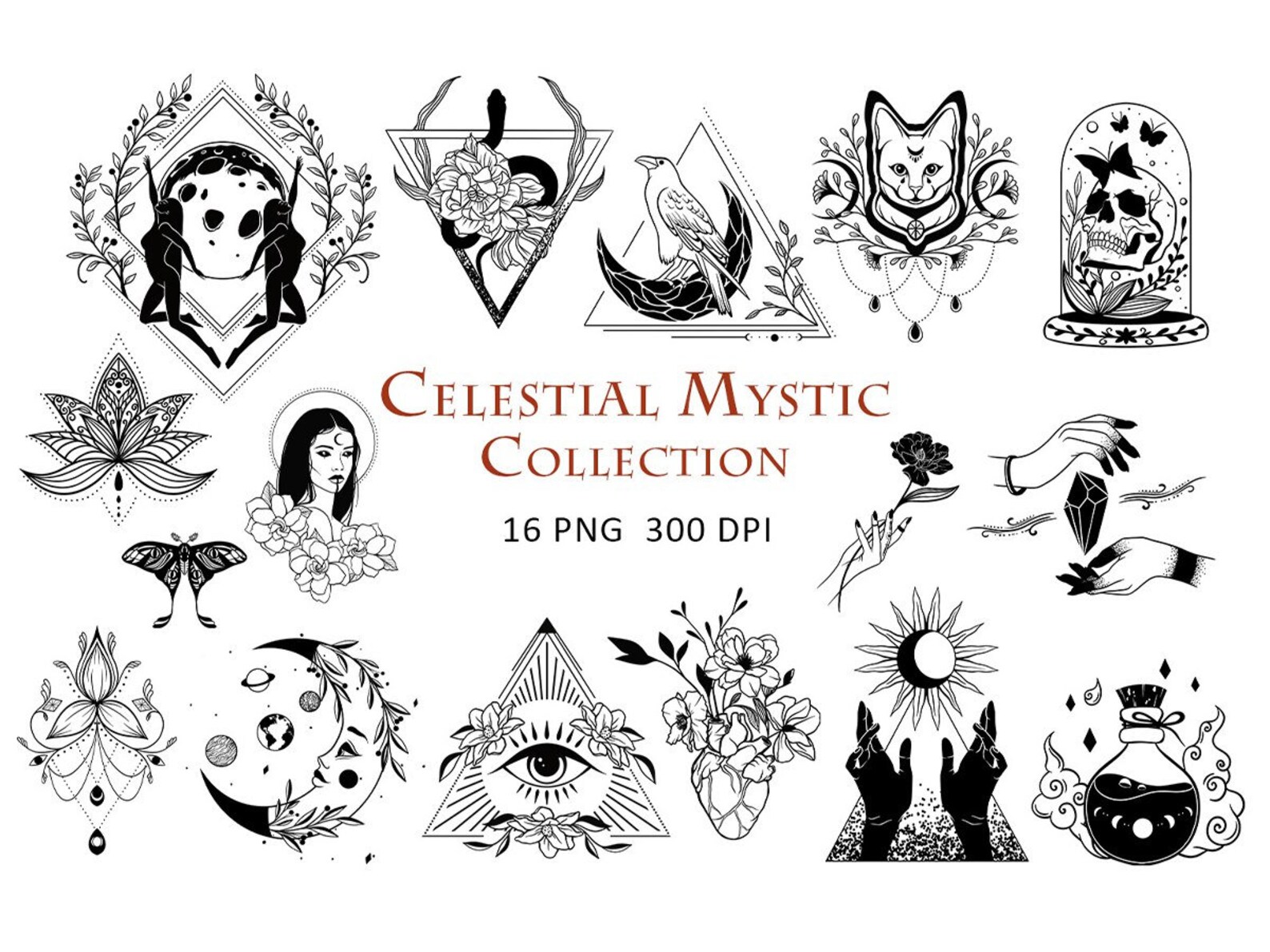 Mystical Celestial Clipart Png. Esoteric Line Art. Magical Heavenly ...