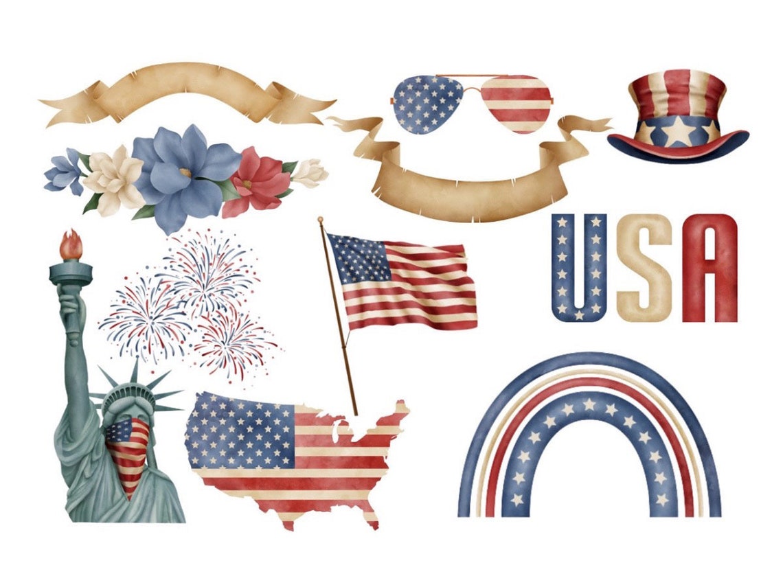 35 PNG Patriotic Clipart, Watercolor Independence Day Clipart, 4th of ...