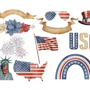 35 PNG Patriotic Clipart, Watercolor Independence Day Clipart, 4th of ...