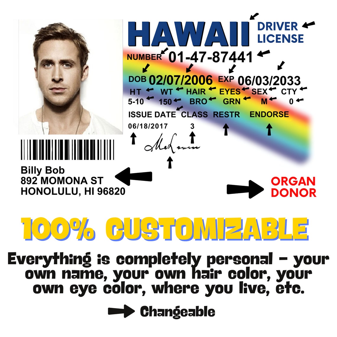 100% PERSONALIZED Mc Lovin ID Custom SUPERBAD Mclovin Id Card Mclovin Drivers License Editable ...