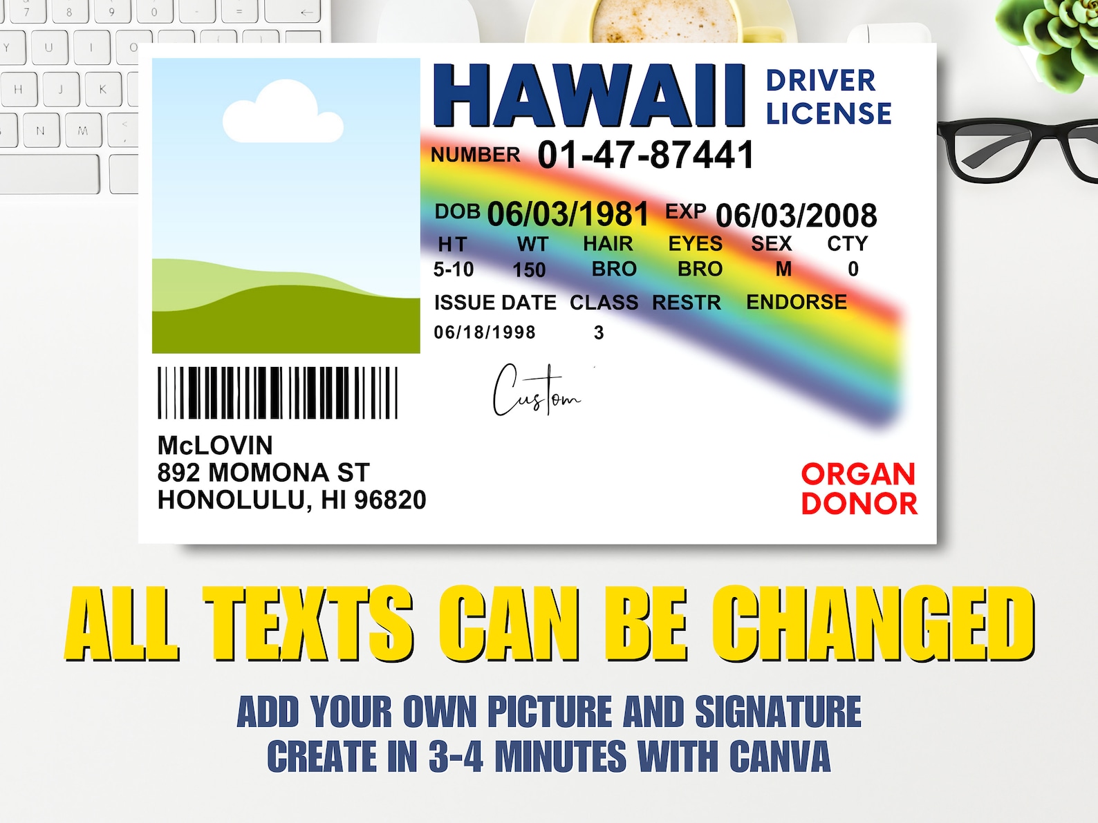 100% PERSONALIZED Mc Lovin ID Card Custom SUPERBAD Mclovin Id Card ...