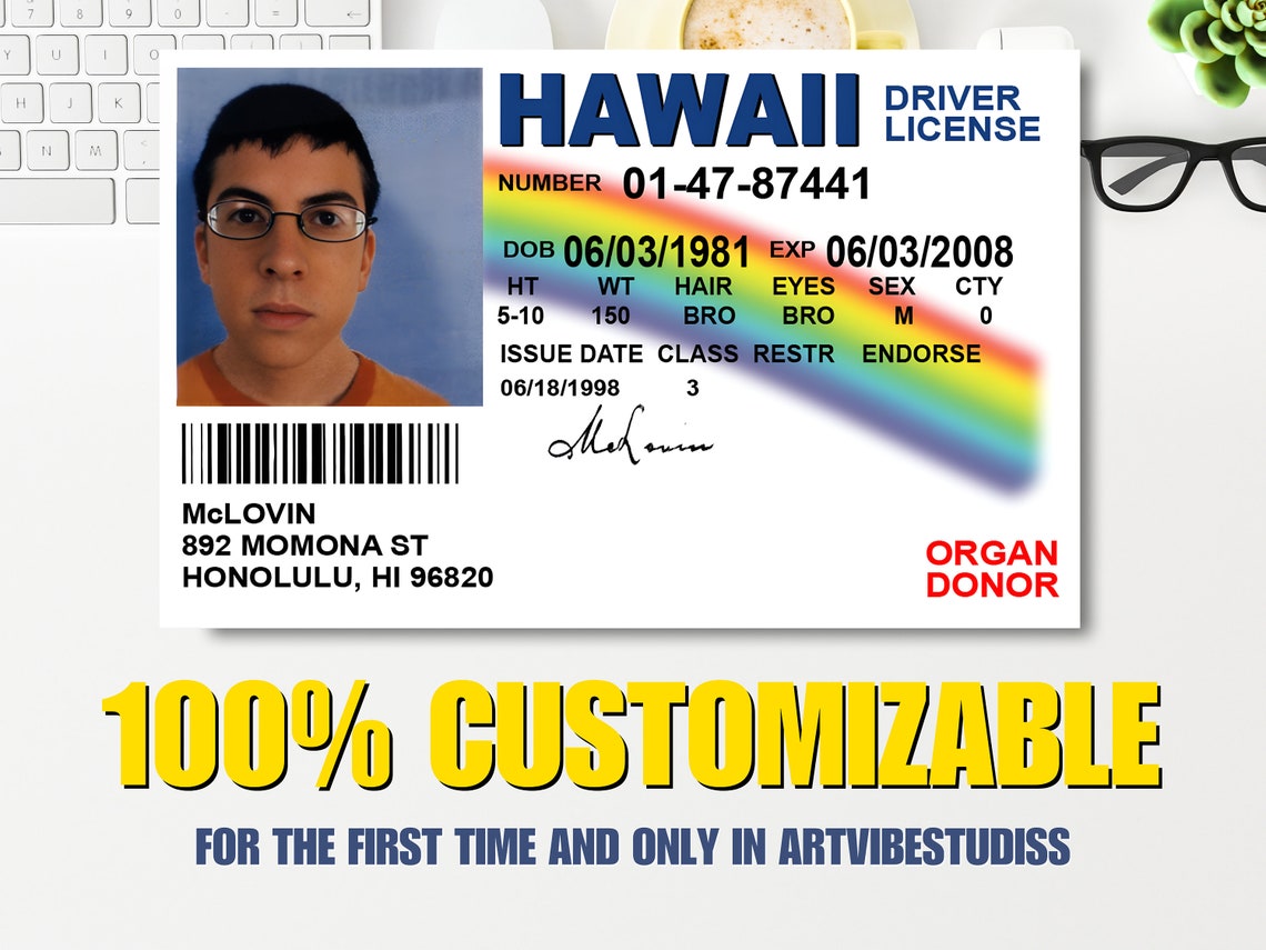 100 PERSONALIZED Mc Lovin ID Card Custom SUPERBAD Mclovin Id Card