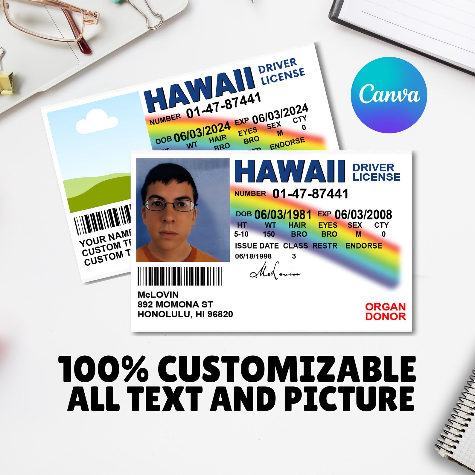 100% PERSONALIZED Mc Lovin ID Card Custom SUPERBAD Mclovin Id Card ...