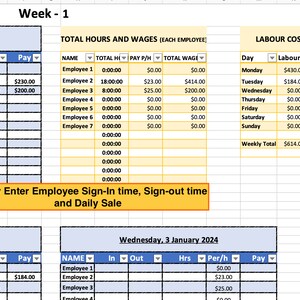 Employee Time and Wage Tracker Excel Spreadsheet - Simple, Easy ...