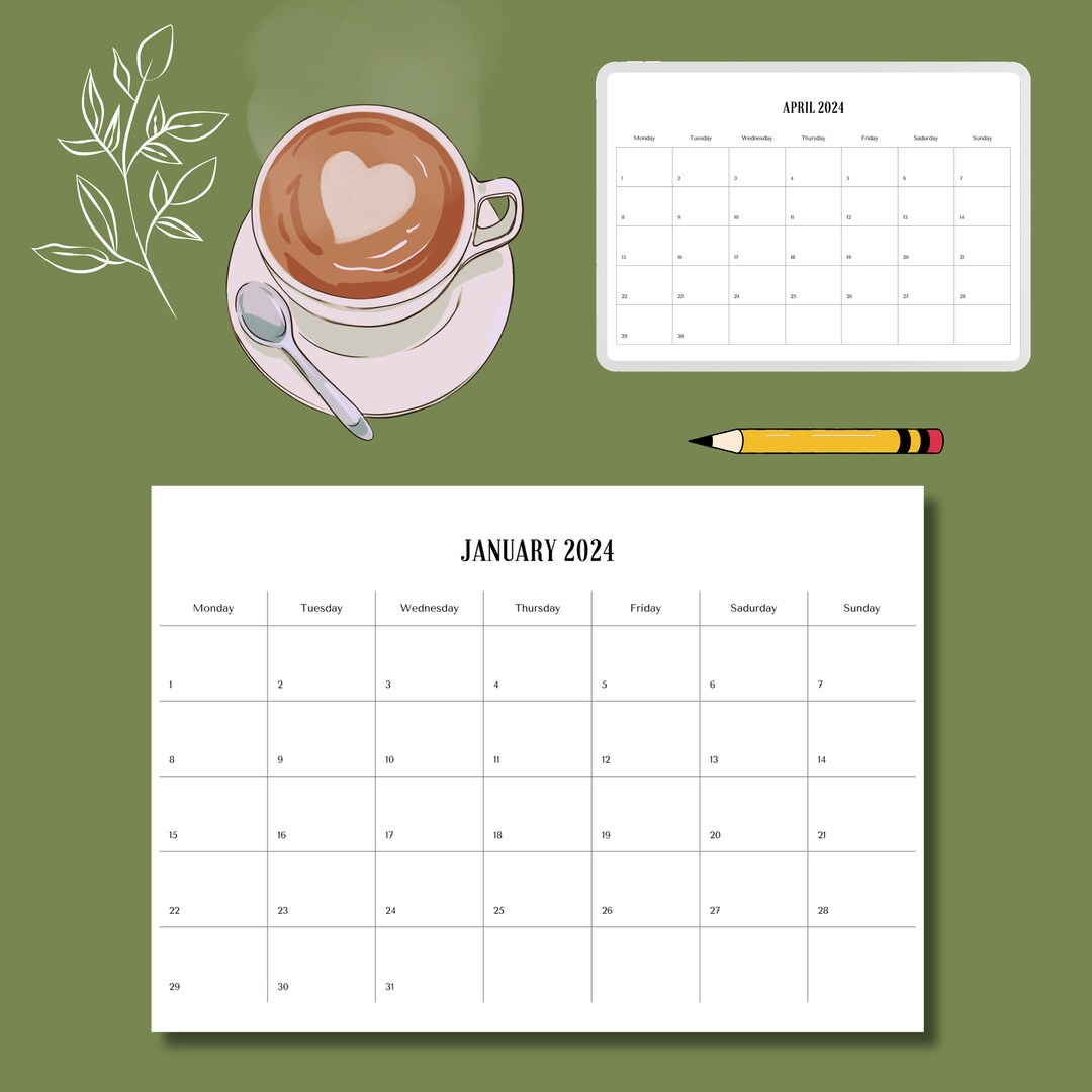 Calendar A4 2024 English - Etsy