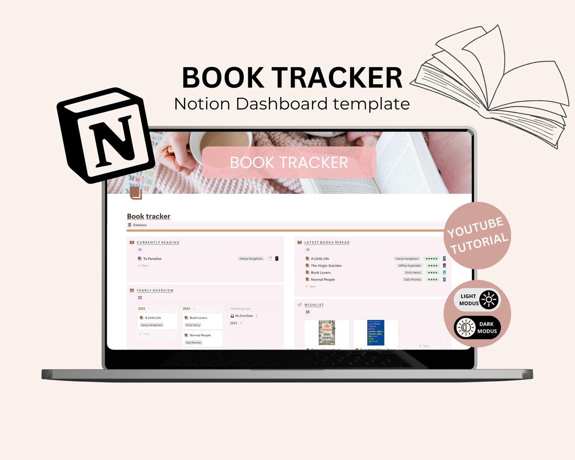 Reading Journal Notion Template Book Tracker Notion Dashboard for Books Digital Reading Planner ...
