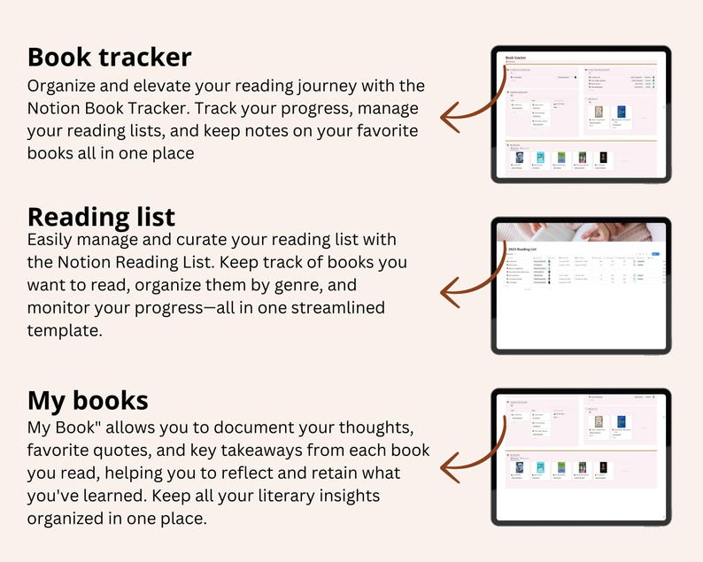 Reading Journal Notion Template Book Tracker Notion Dashboard for Books Digital Reading Planner ...