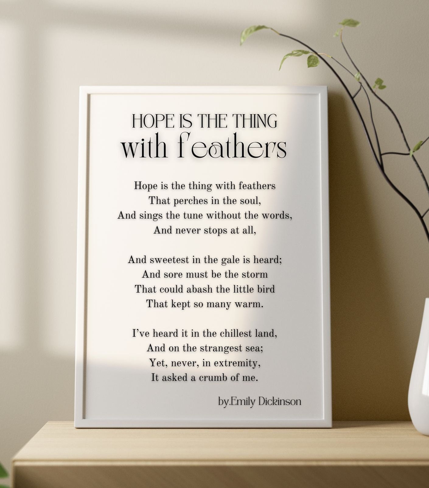 Hope is the Thing With Feathers Poem Print by Emily Dickinson ...