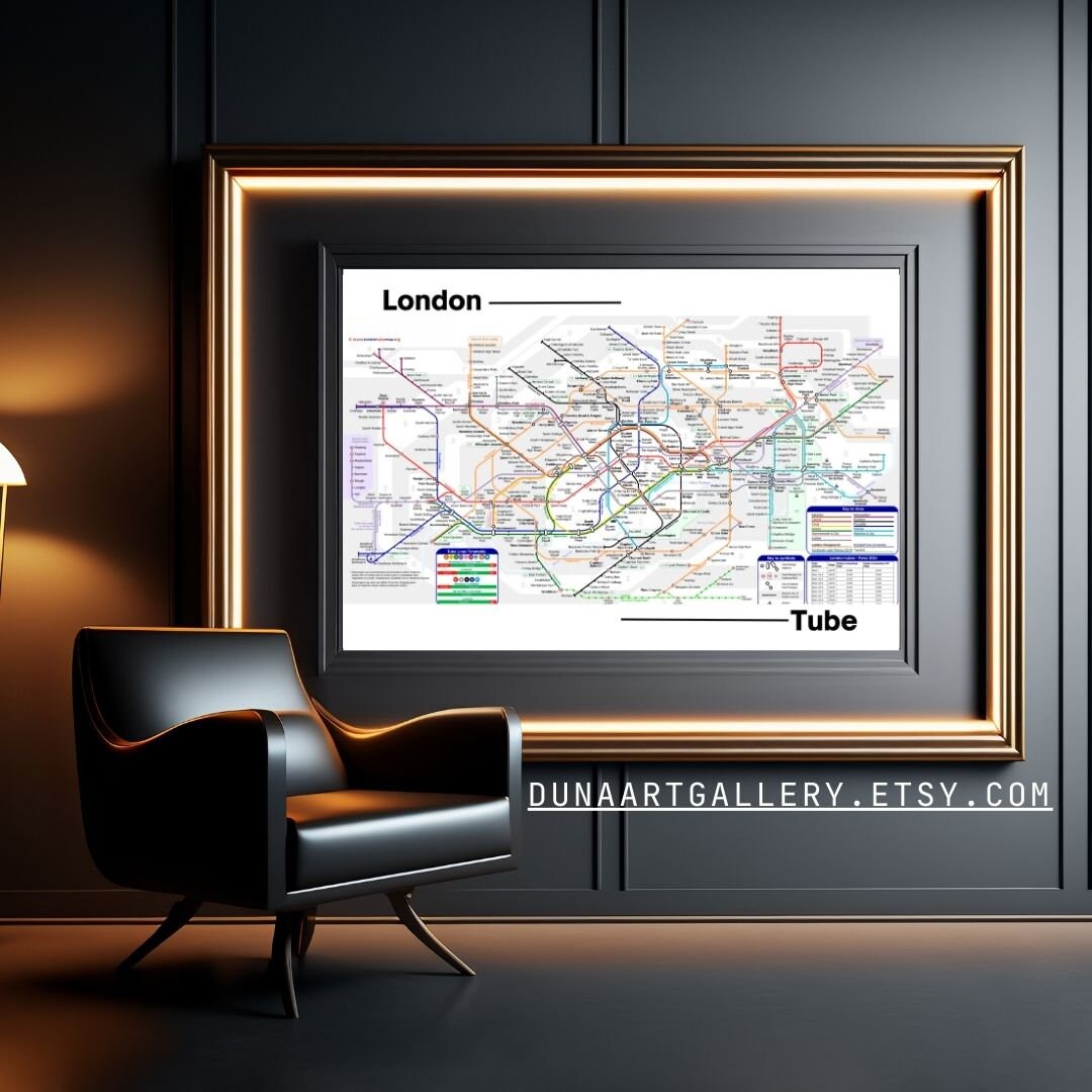 Tube Map. Printable Tube Map. Living Room Decor. Wall Art. Underground ...