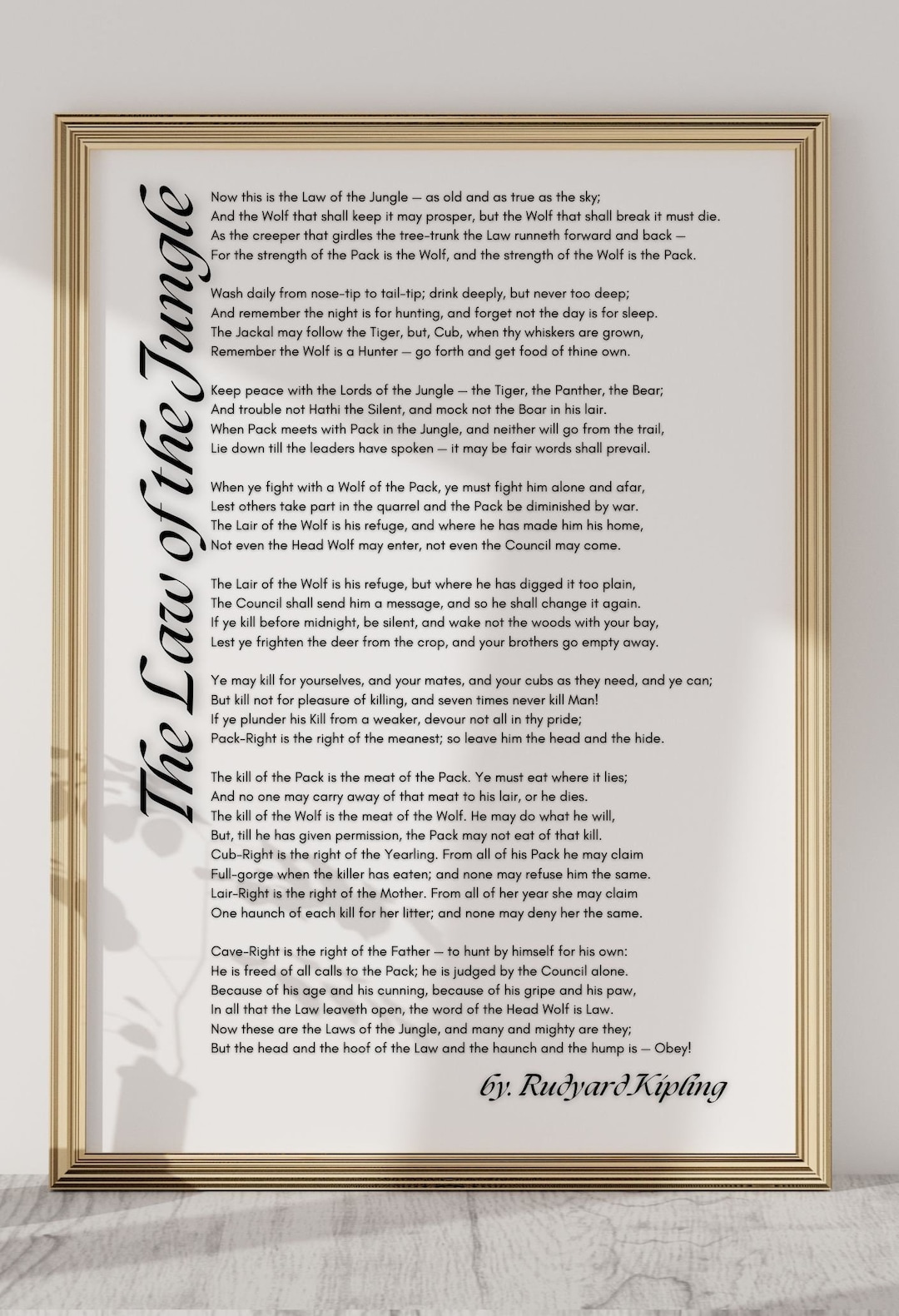 The Law of the Jungle Poem Sign. Rudyard Kipling Poem. Motivational ...