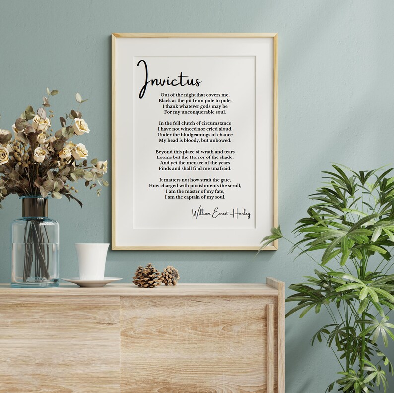 Invictus Poem Print by William Ernest Henley, Invictus I Am the Master ...