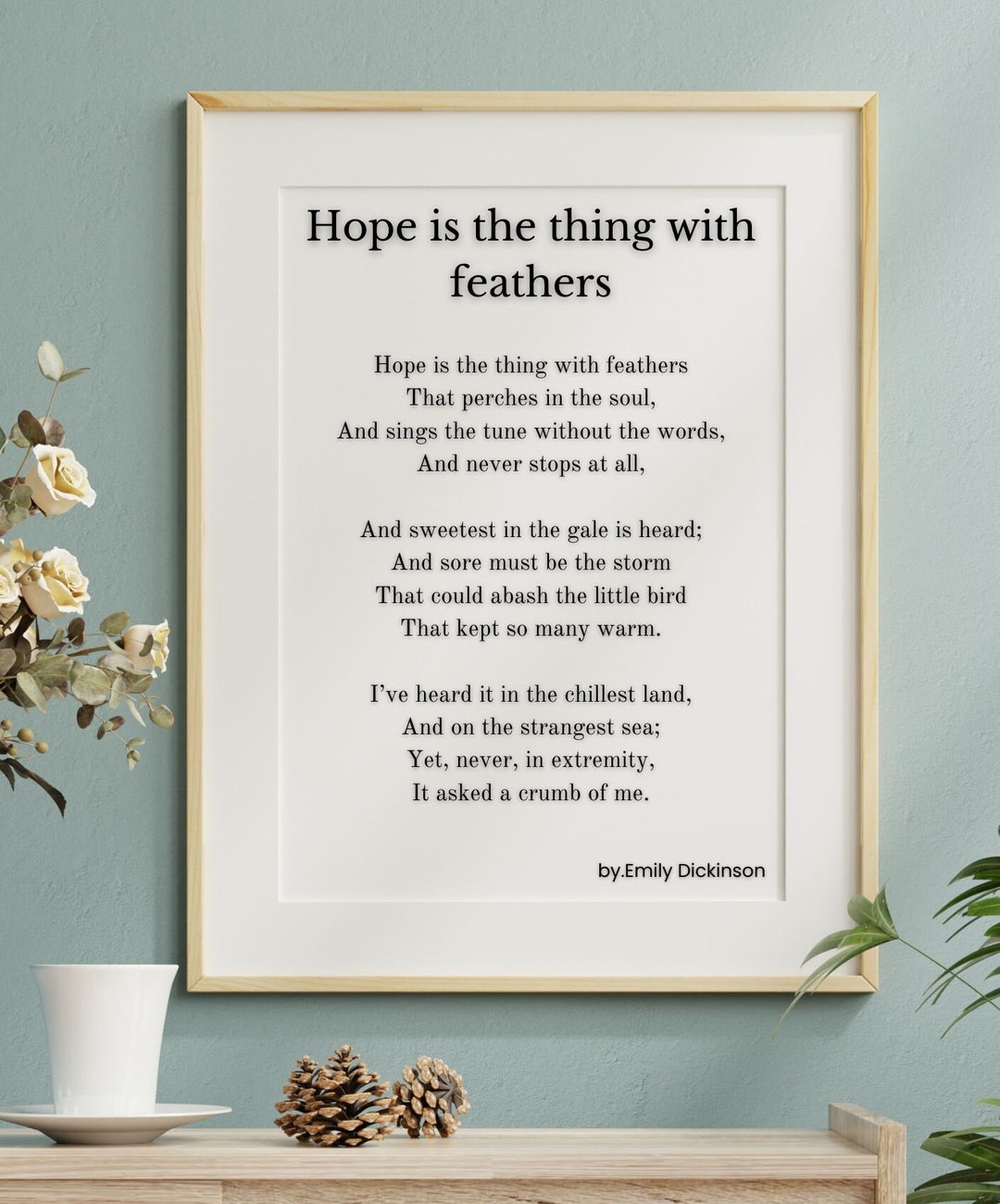 Hope is the Thing With Feathers Poem Print by Emily Dickinson ...