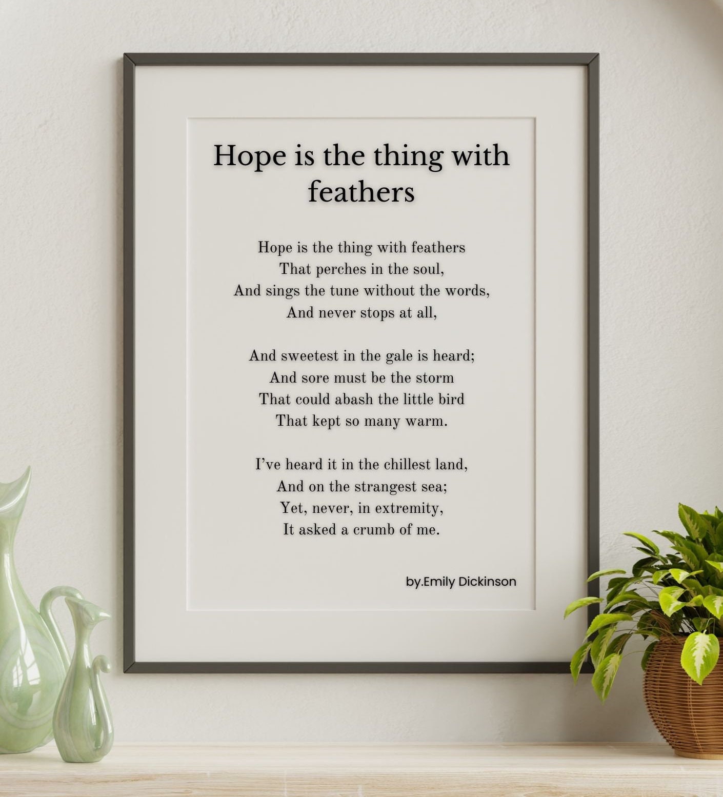 Hope is the Thing With Feathers Poem Print by Emily Dickinson ...