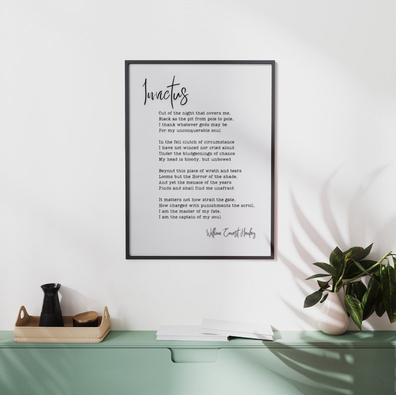 Invictus Poem Sign. William Ernest Henley. Motivational Quote. Home ...