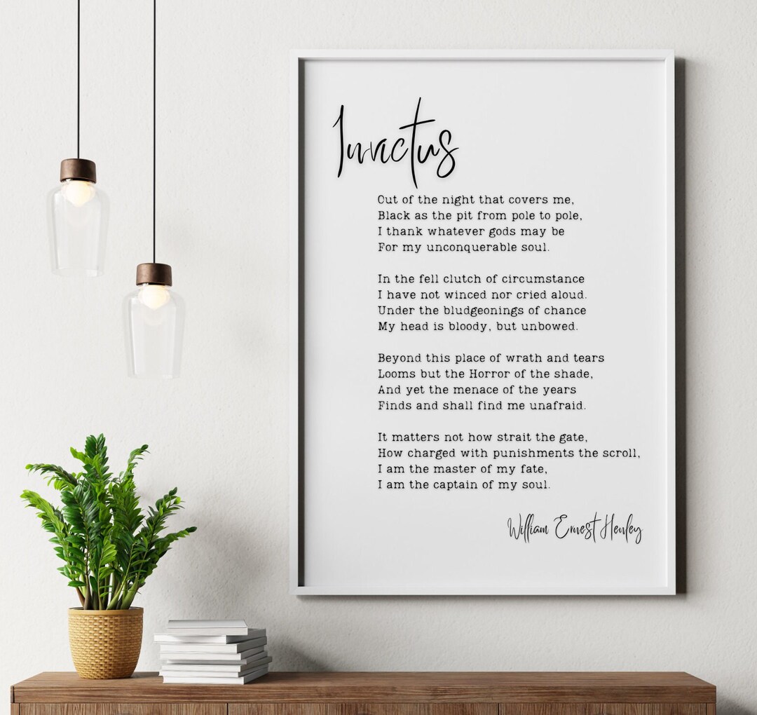 Invictus Poem Sign. William Ernest Henley. Motivational Quote. Home ...