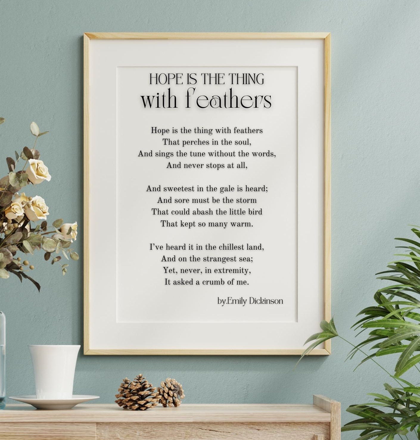 Hope is the Thing With Feathers Poem Print by Emily Dickinson ...