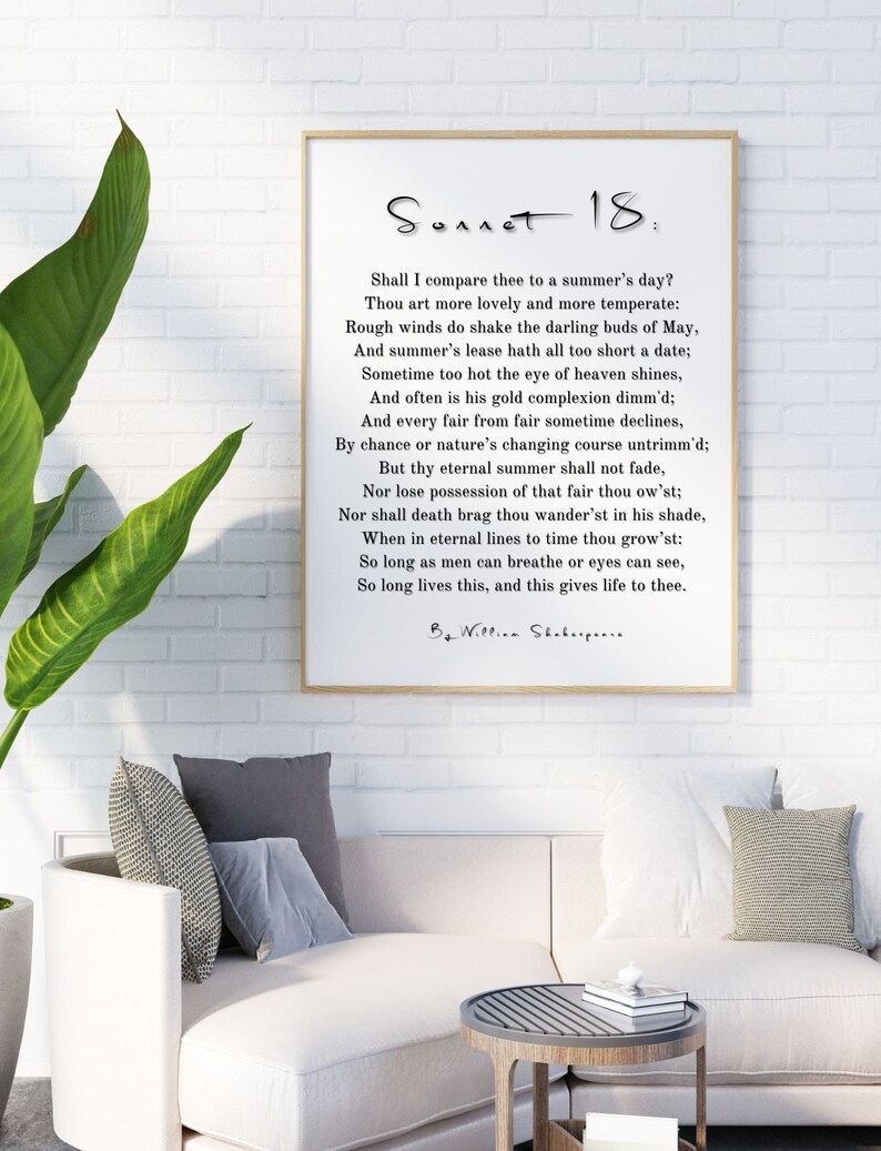 Sonnet 18, William Shakespeare Poem, Sonnet 18 Print, Shakespeare Print ...