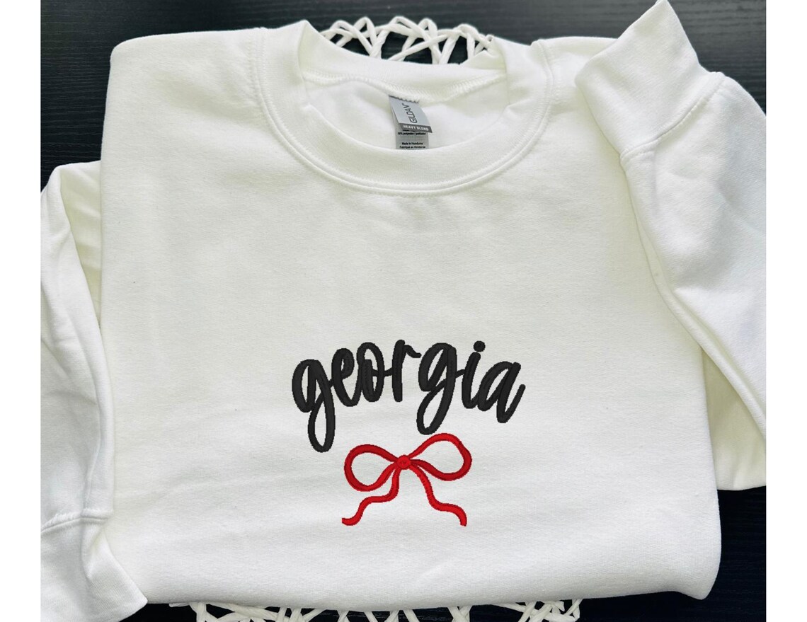 Georgia Bow Embroidered Sweatshirt, Custom State Crewneck - Etsy