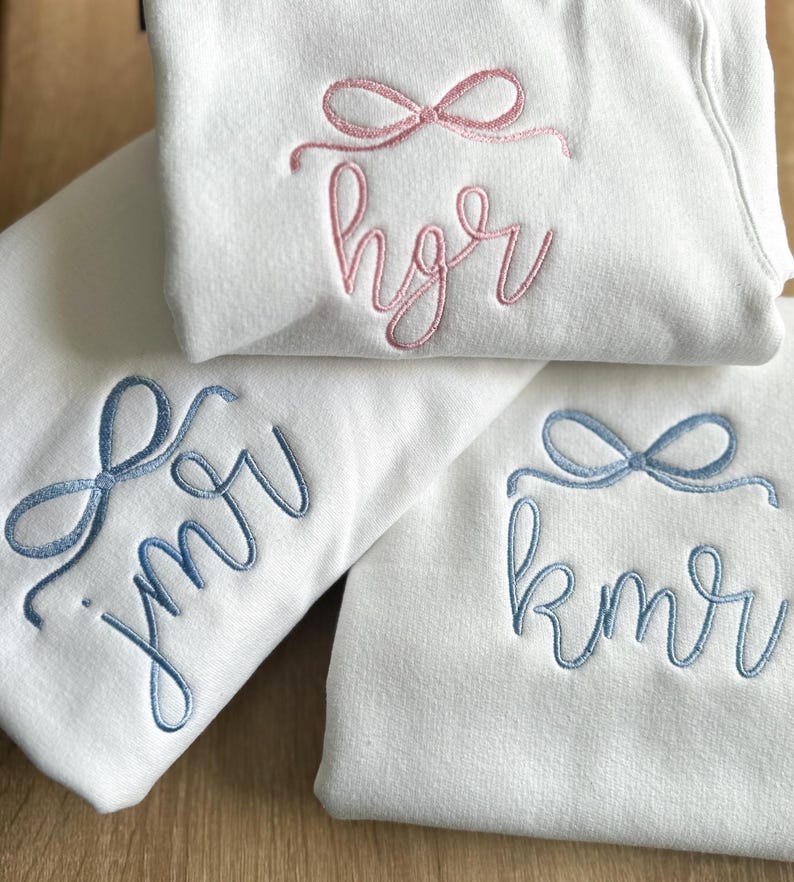 Embroidered Bow Monogram Sweatshirt: Custom Initial Crewneck, Youth Bow ...