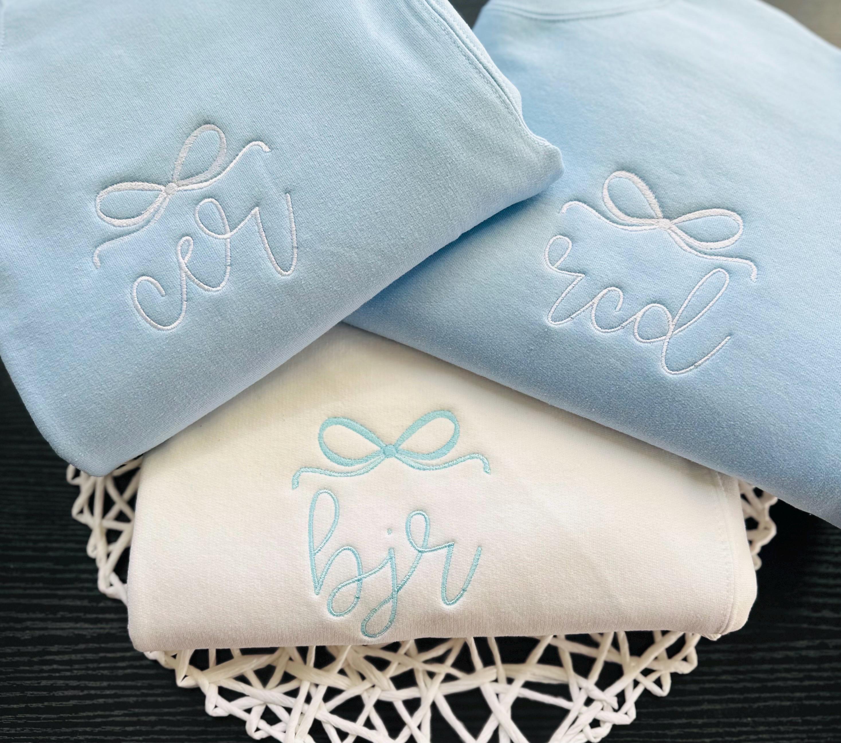 Embroidered Bow Monogram Sweatshirt: Custom Initial Crewneck, Youth Bow ...