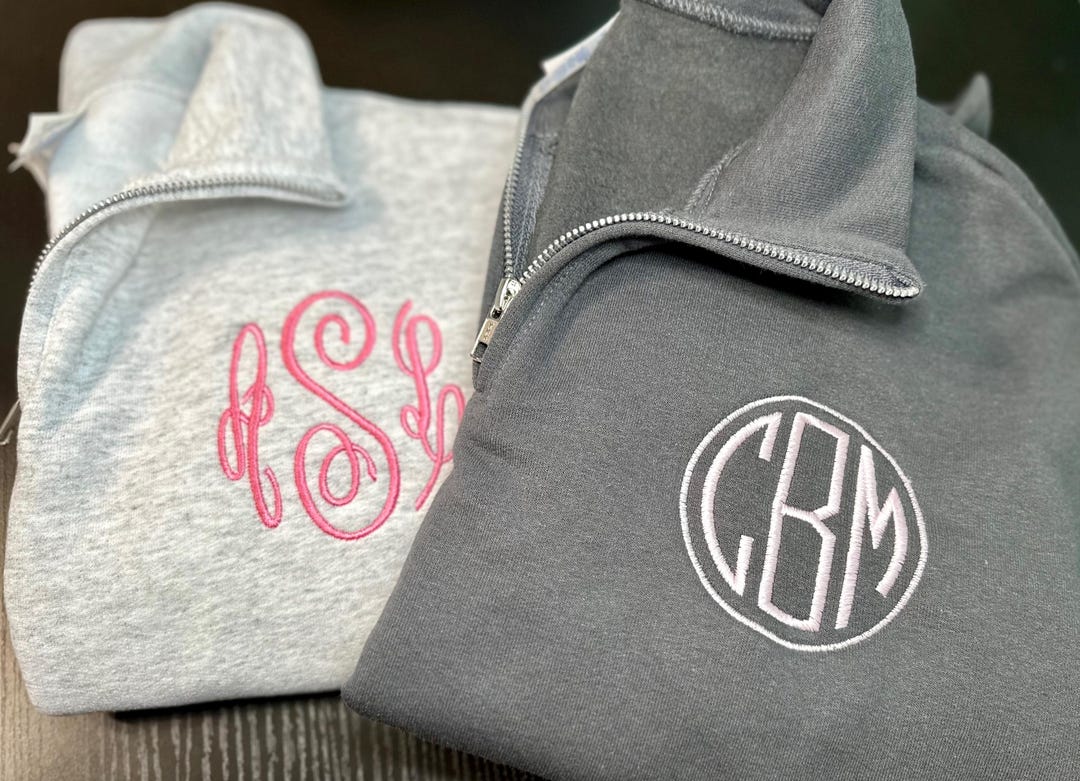 Monogram Embroidered Quarter-zip Pullover: Custom Sweatshirt - Etsy