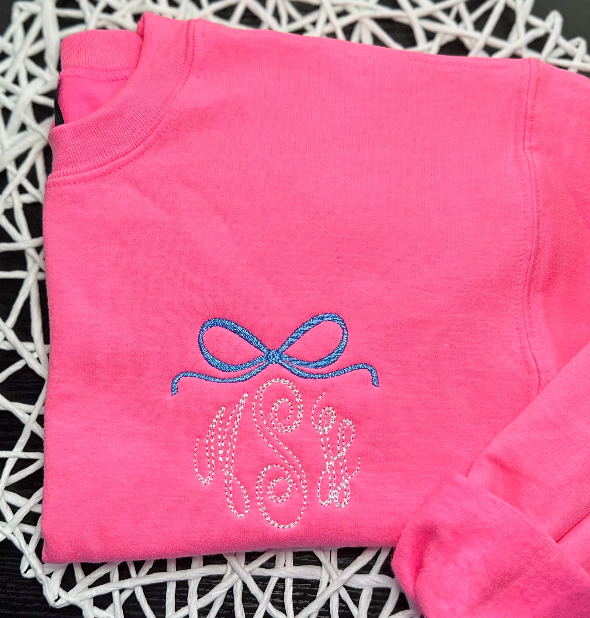 Embroidered Bow Monogram Sweatshirt: Custom Initial Crewneck, Youth Bow ...