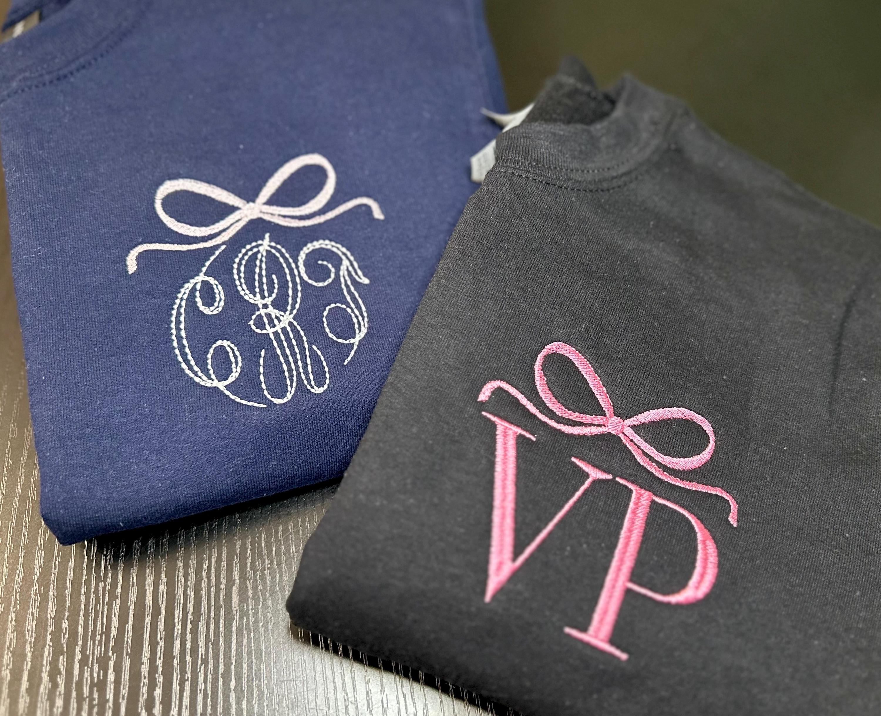 Embroidered Bow Monogram Sweatshirt: Custom Initial Crewneck, Youth Bow ...