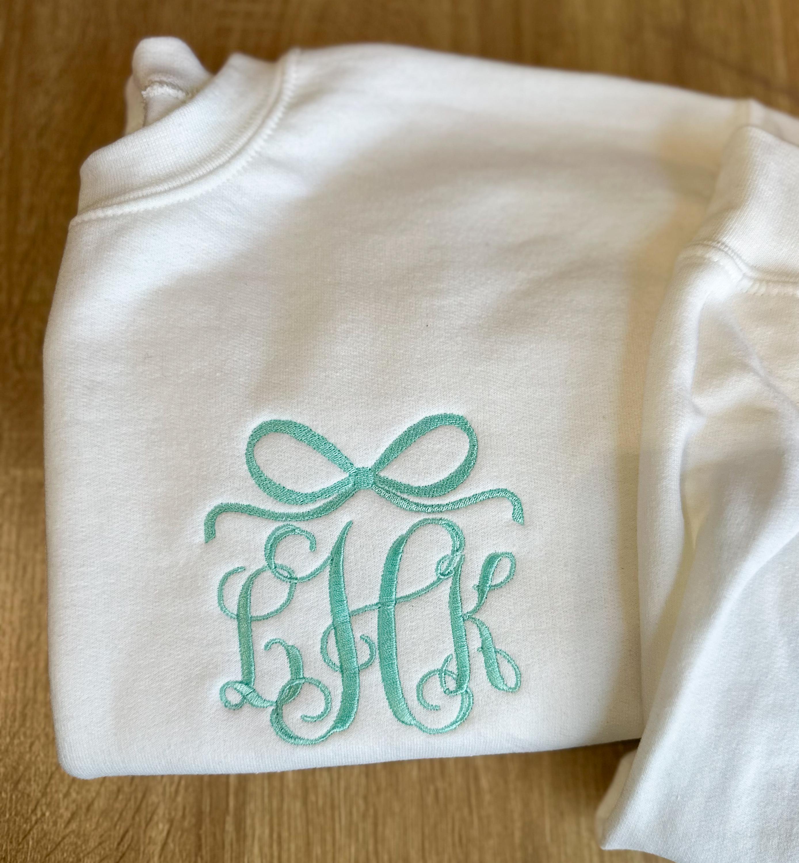 Embroidered Bow Monogram Sweatshirt: Custom Initial Crewneck, Youth Bow ...