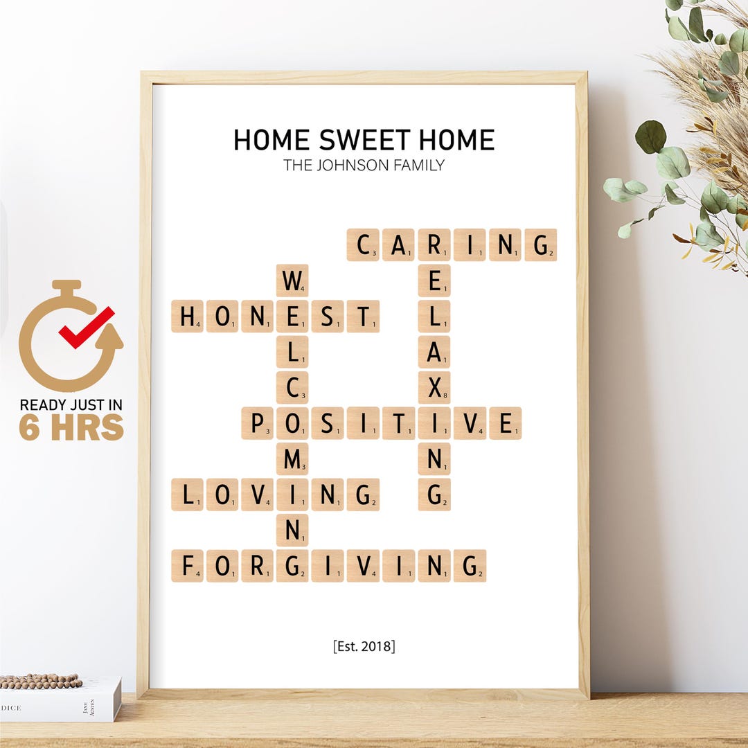 Personalized Family Names Crossword Print Custom Family Last Name Sign ...