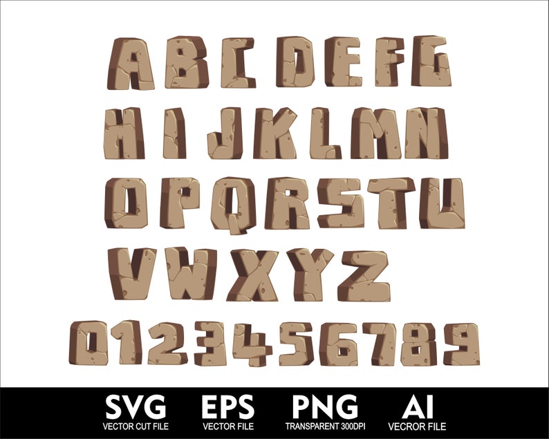 3d Stone Font Svg Rock Alphabet 3d Letters Sublimation PNG Font for ...