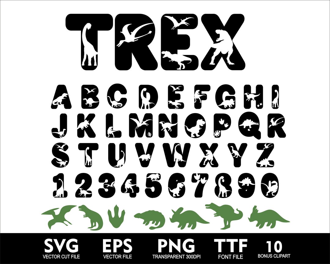 Trex Letters SVG Dinosaur Font TTF Trex Birthday Numbers Dino Font Baby ...