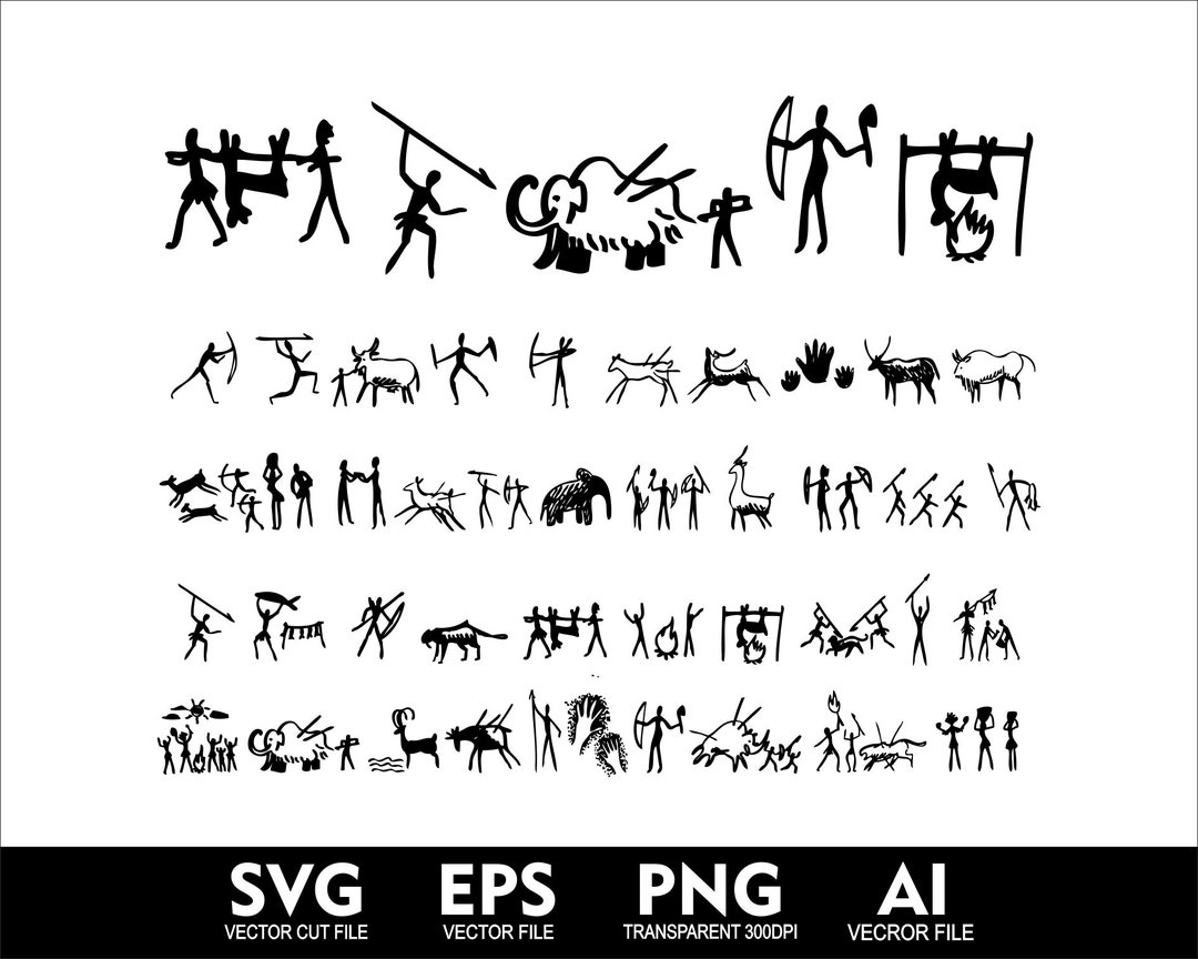 Prehistoric Murals Svg Stone Age Hieroglyph Font Svg Stone Symbols ...