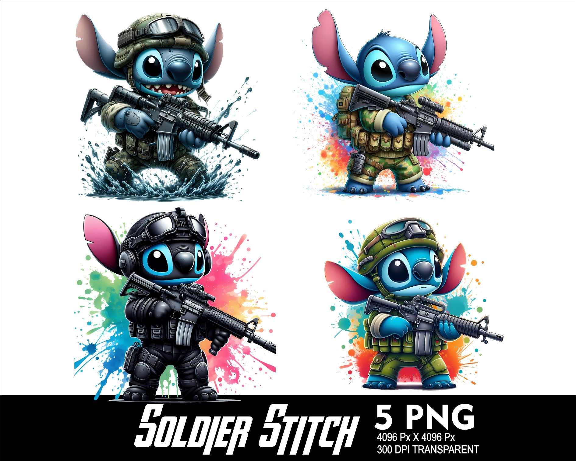 5 PNG Soldier Stitch Splash and Watercolor Transparent PNG for ...