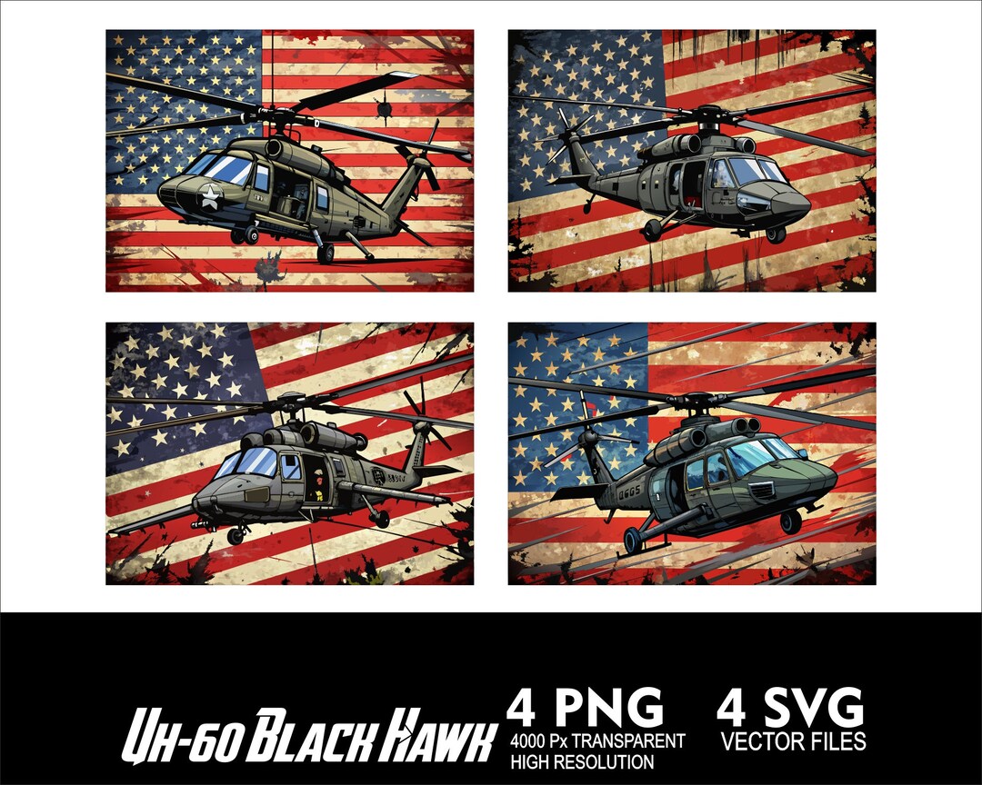 4 Design UH60 Black Hawk Usa Flag SVG PNG Helicopter Flag Sublimation ...