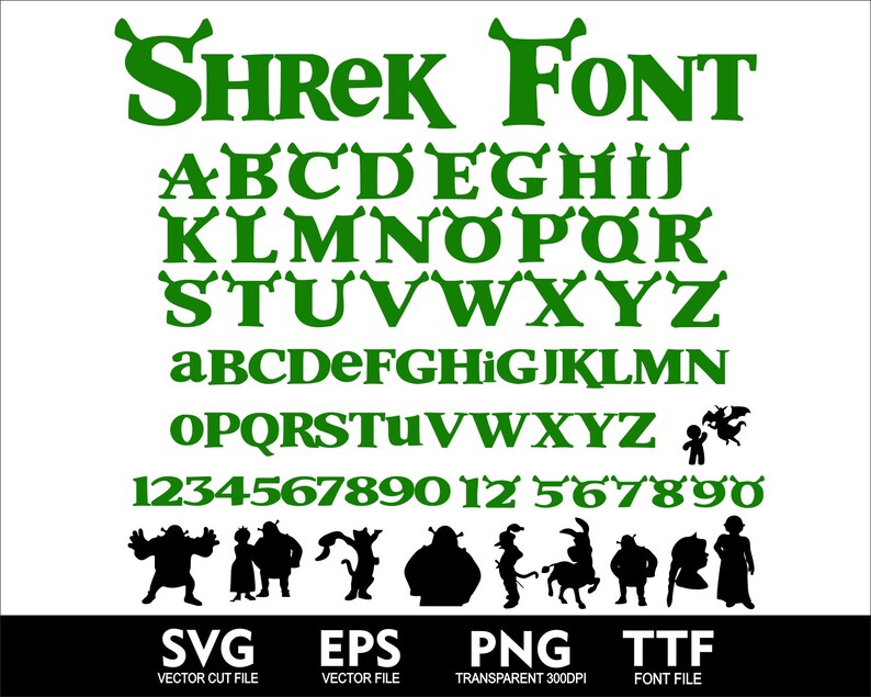 Cartoon Shrek Alphabet Shrek Font and SVG Clipart for Cricut Shrek ...