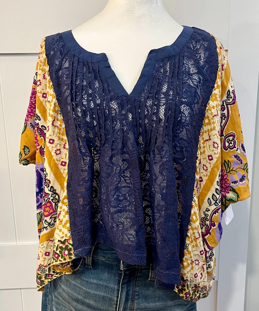Navy Lace Top With Flowy Sleeves - Etsy