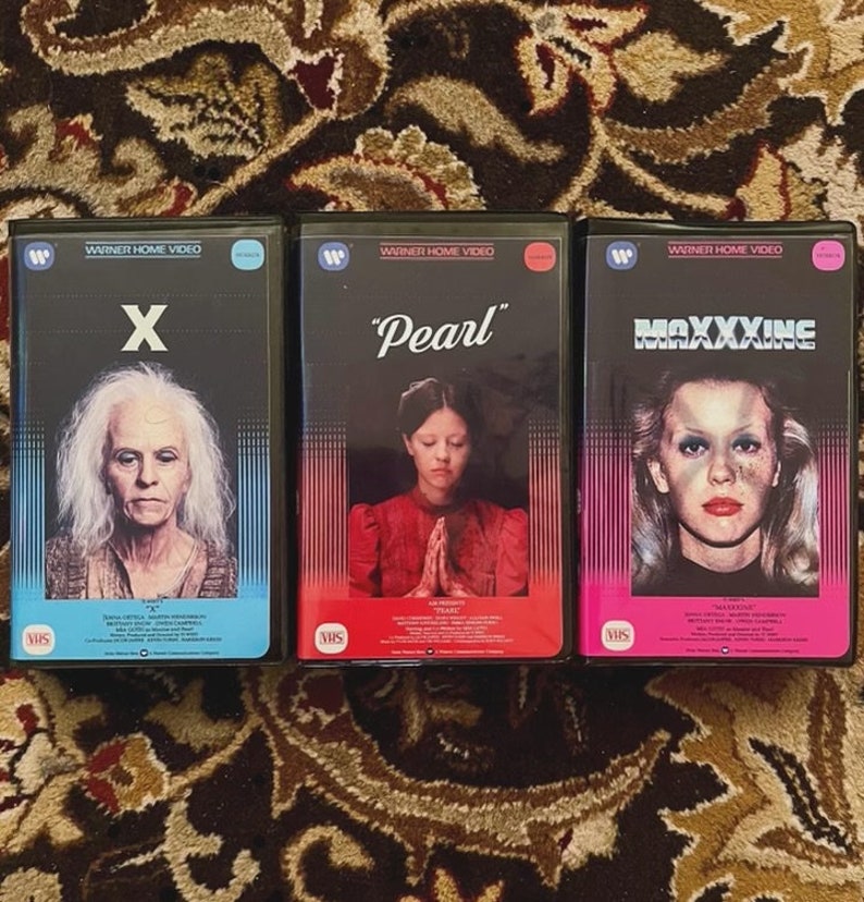 A24 X Pearl Maxxxine Trilogy Vintage Horror VHS Custom Clamshell Cover Art Lot Mia Goth Ti West ...