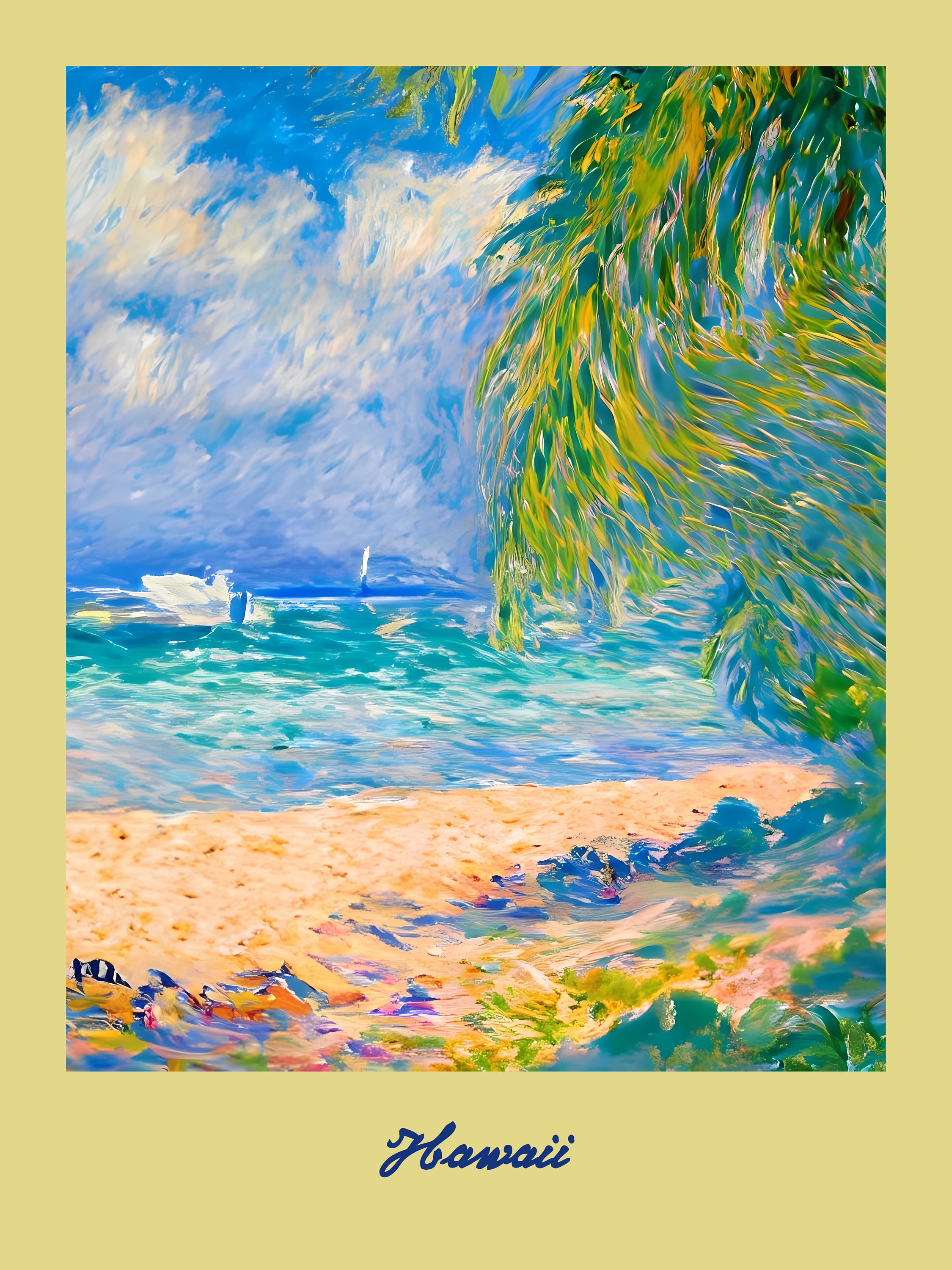Hawaiian Paradise Impressionist Poster Monet Inspired Landscape Art ...