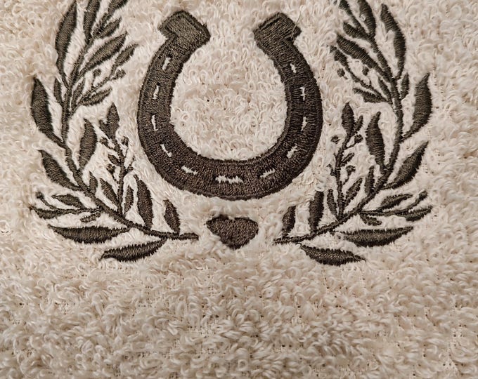 Horseshoe Embroidered on a Tan Bath Hand Towel - Etsy