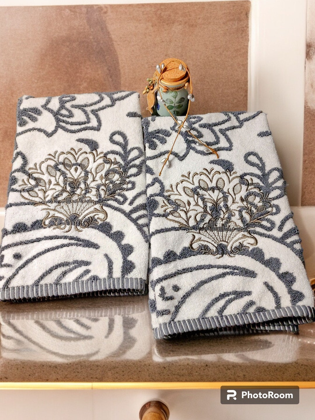Beach Themed Bath Hand Towel With Embroidered Sea Shell. Home Decor ...