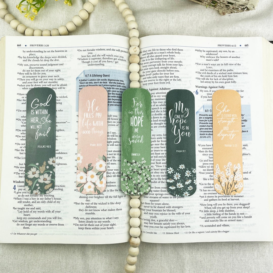 Bible Verse Bookmark Set of 5 Laminated Die Cut Bookmarks Christian ...